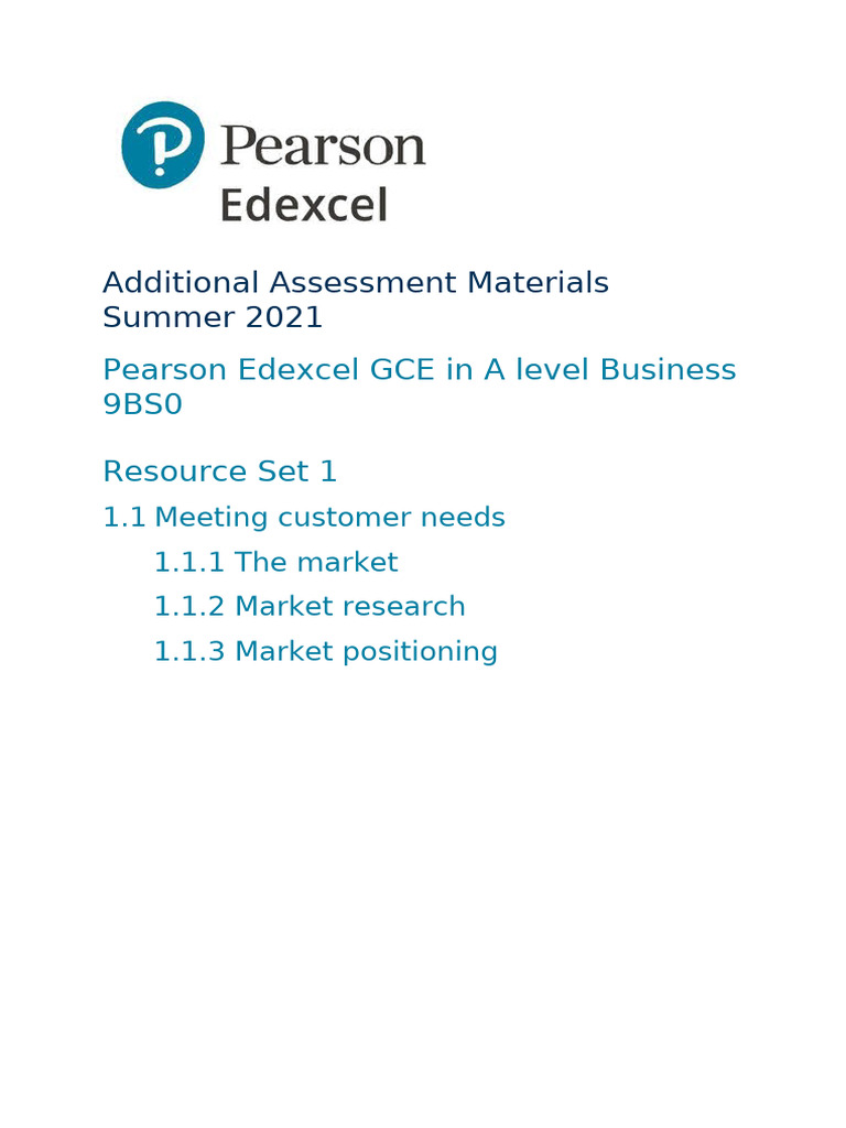 GCE Business 9BS0 Topic 1 1.1 Additional Assessment Materials | PDF ...