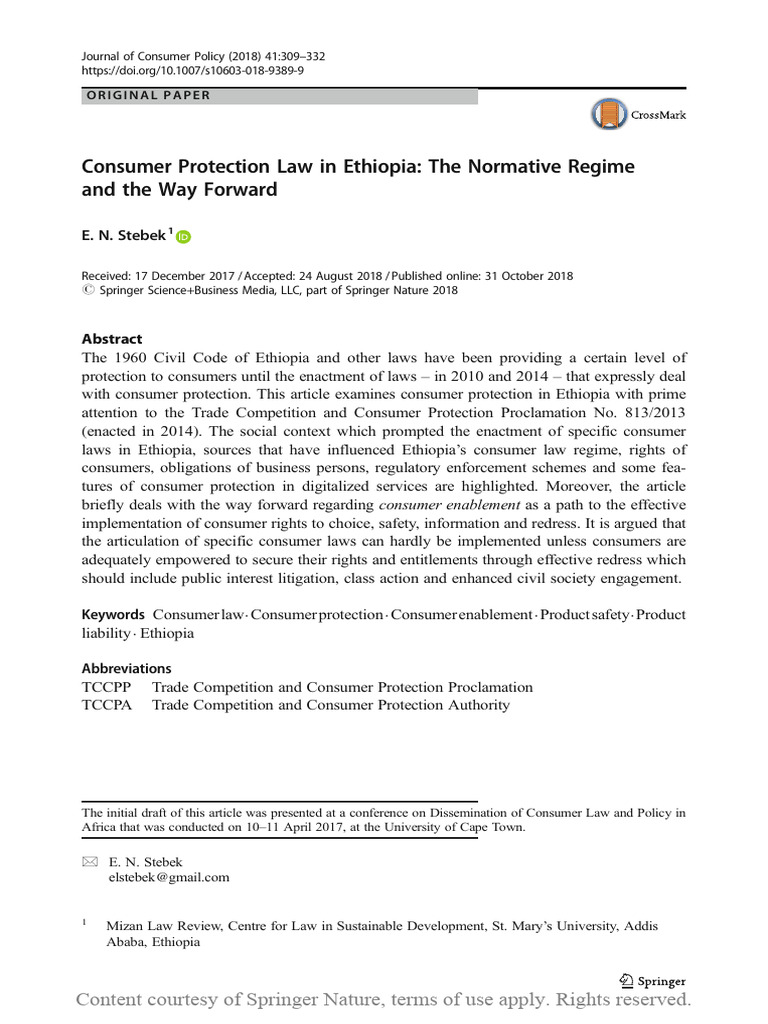 Ethiopia's Consumer Protection Law Overview | PDF | Risk ...