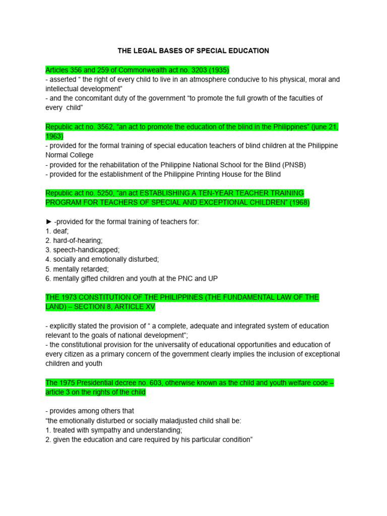 Sned Notes The Legal Bases of Special Education | PDF | Employment ...