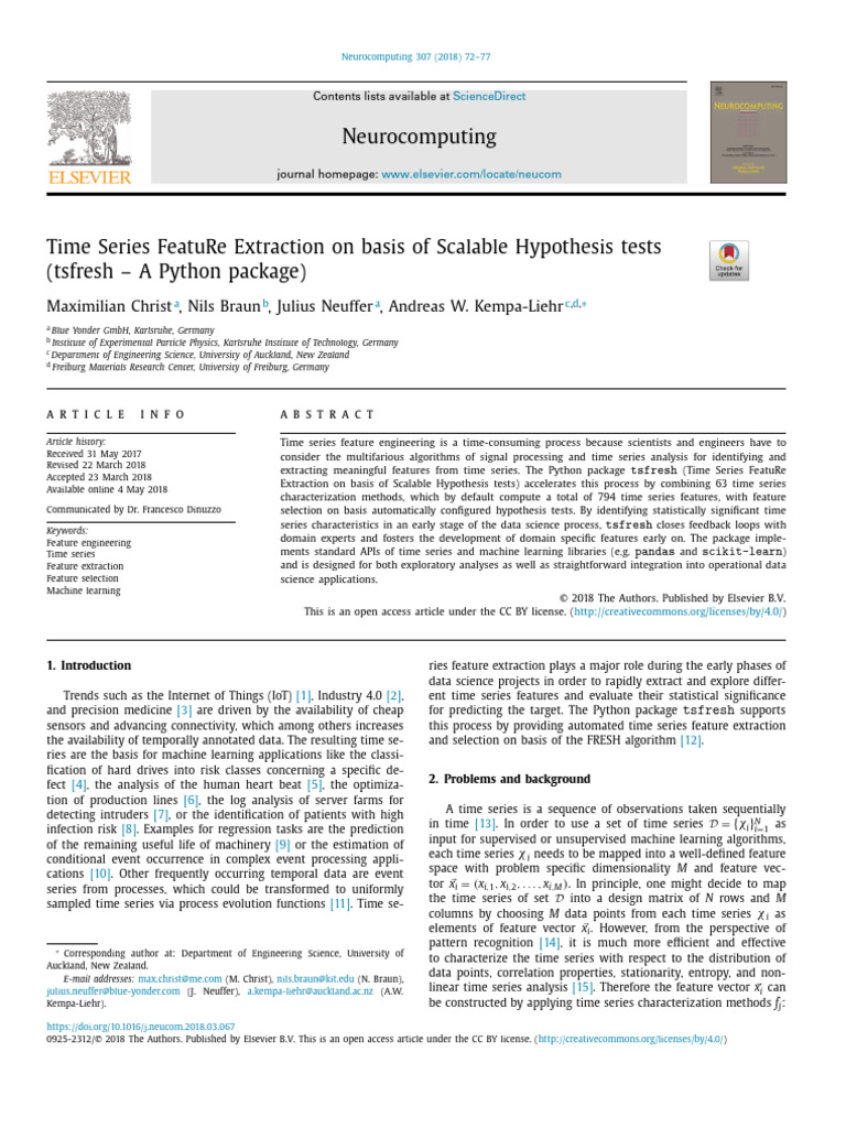 Time Series Feature Extraction with tsfresh | PDF | Time Series ...