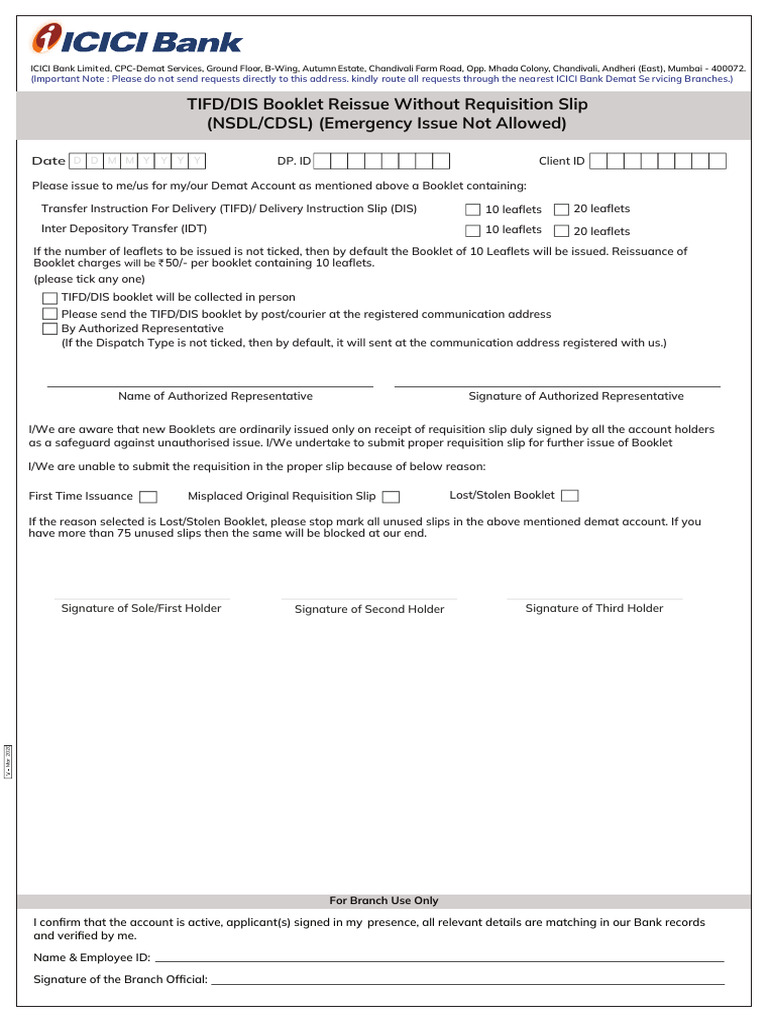 Booklet Reissue Without Requisition NSDL - CDSL | PDF