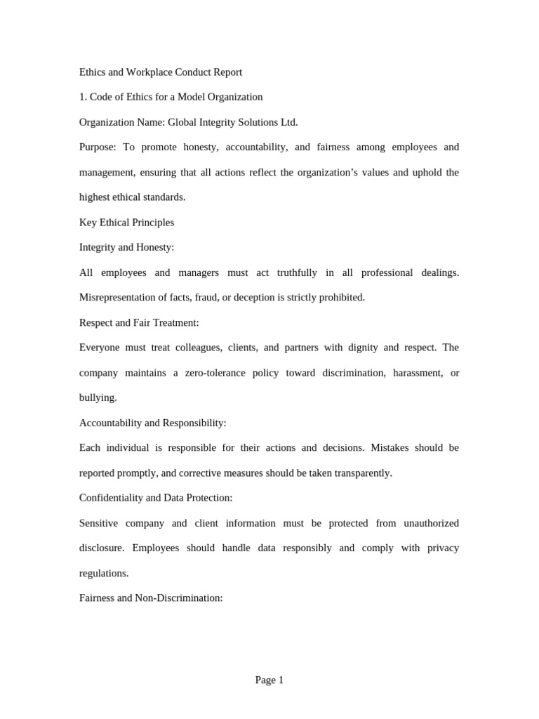 Ethics and Workplace Conduct Report APA | PDF | Employment | Equal Pay ...
