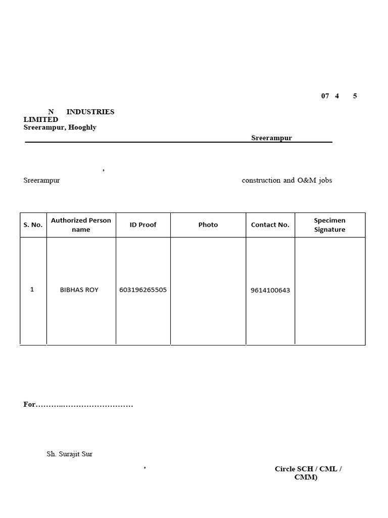 Authorization Sreerampur Bibhas OSP | PDF