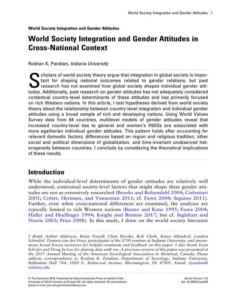 Global Integration and Gender Attitudes | PDF | Dependent And ...