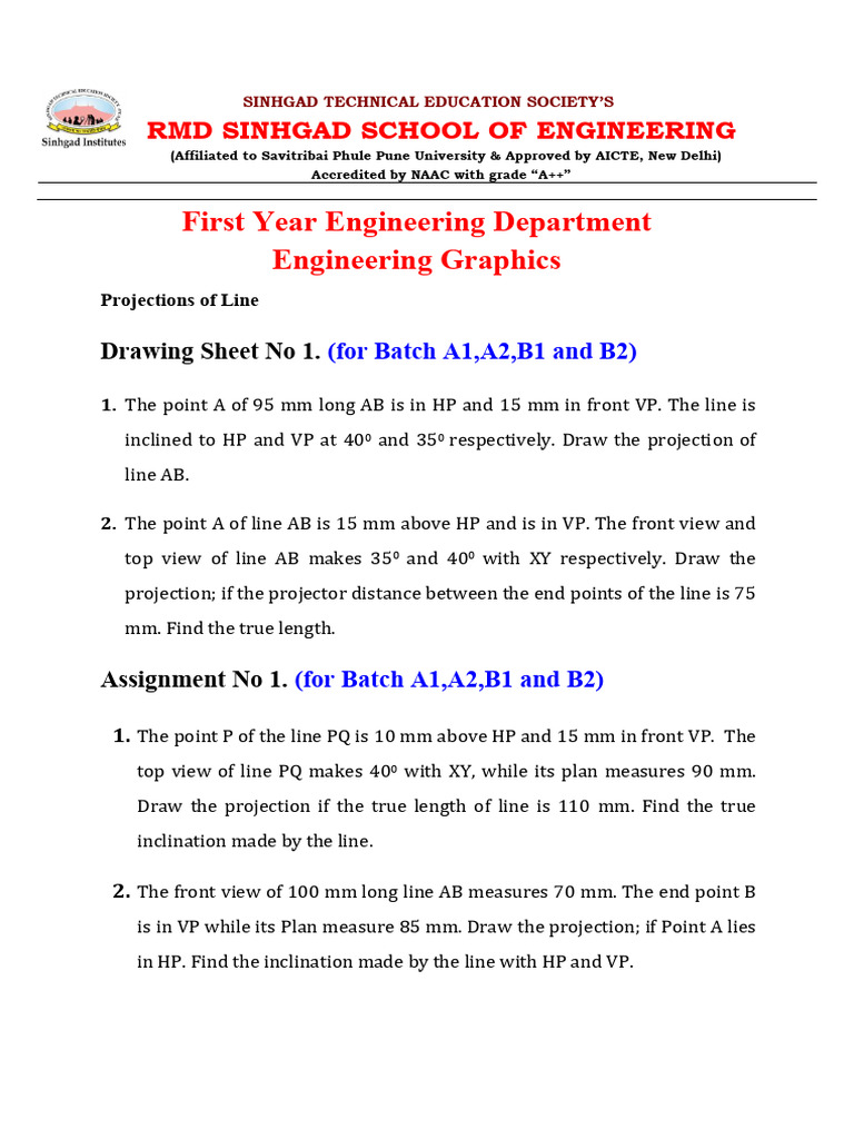 Drawing Sheet & Assignment No 1, 2 For Div A & B 2025 | PDF ...