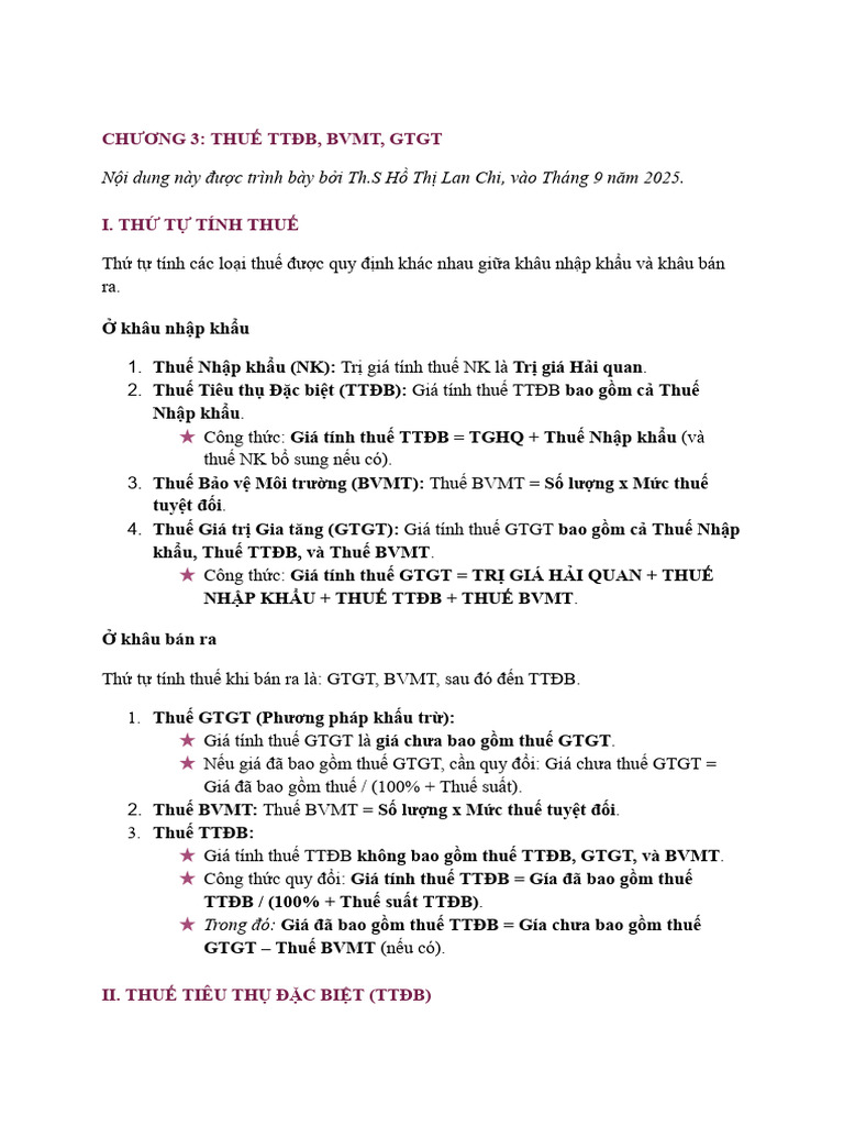 CHƯƠNG 3.1 - THUẾ TTĐB, BVMT, GTGT | PDF