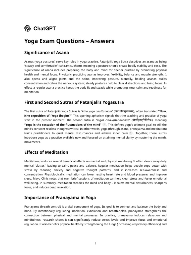 Yoga Exam Questions – Answers | PDF | Yoga | Asana