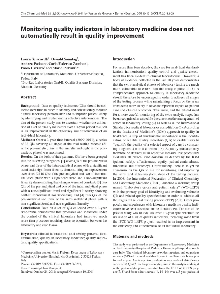 Monitoring Quality Indicators in Laborat | PDF | Patient Safety | Medical Laboratory