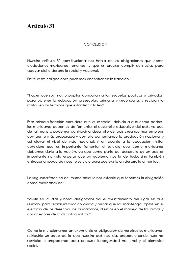 Analisis Articulo 31 | PDF | México | Estado (política)