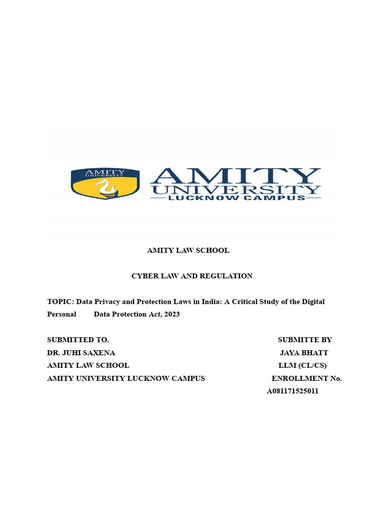 Data Privacy and Protection Laws in India: A Critical Study of The ...