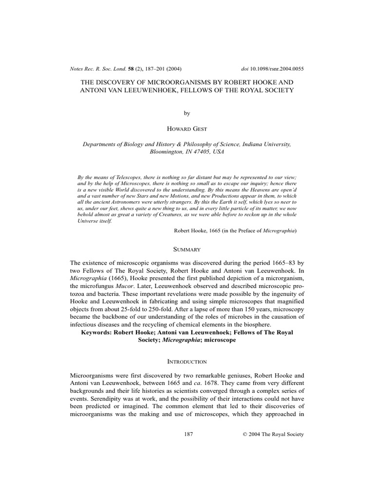 Discovery of Microorganisms: Hooke & Leeuwenhoek | PDF | Microorganism ...