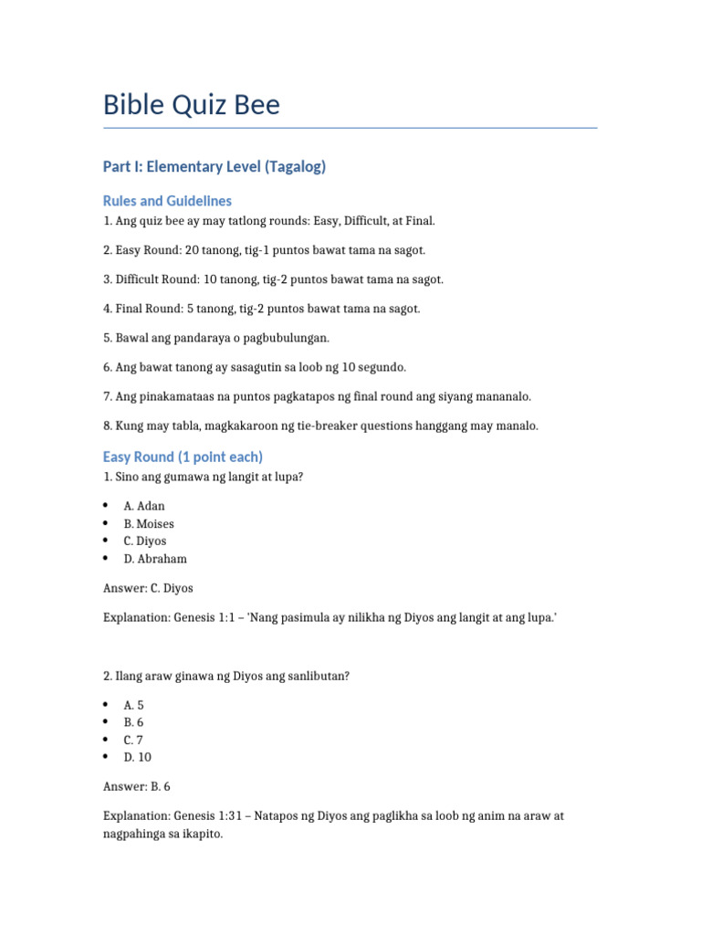 Bible Quiz Bee With Explanations | PDF