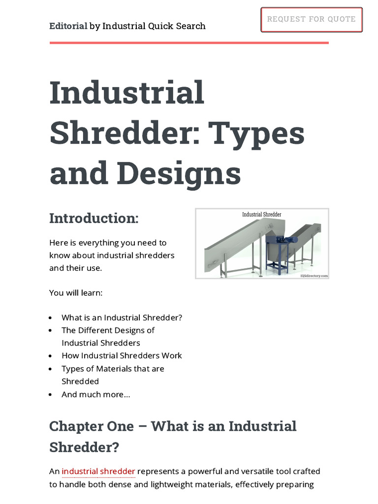 Types and Designs of Industrial Shredders | PDF | Recycling | Waste ...