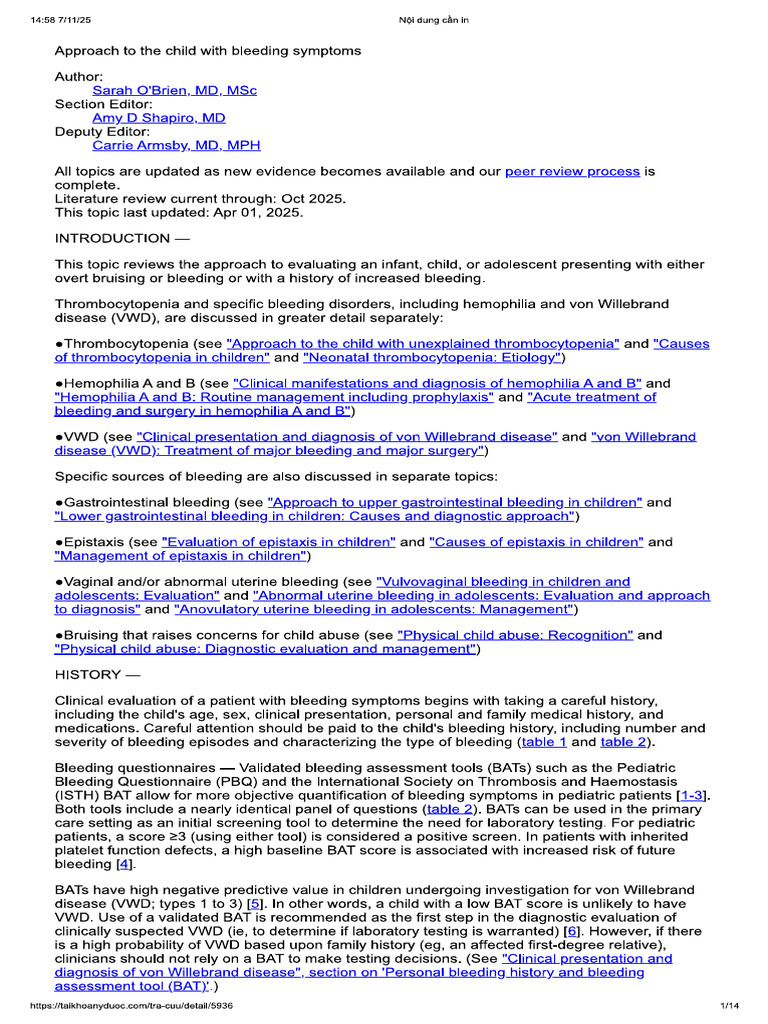 Approach To The Child With Bleeding Symptoms | PDF