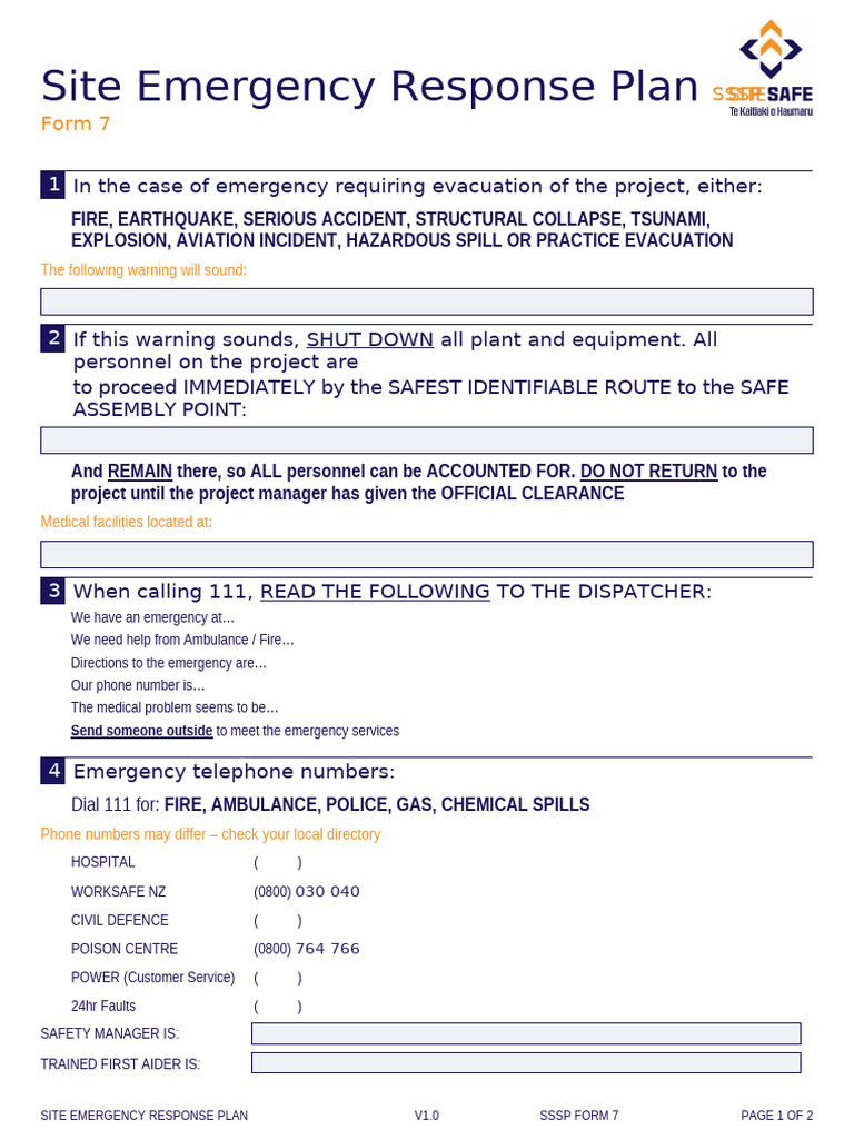 SSSP Form 7 Site Emergency Response Plan | PDF