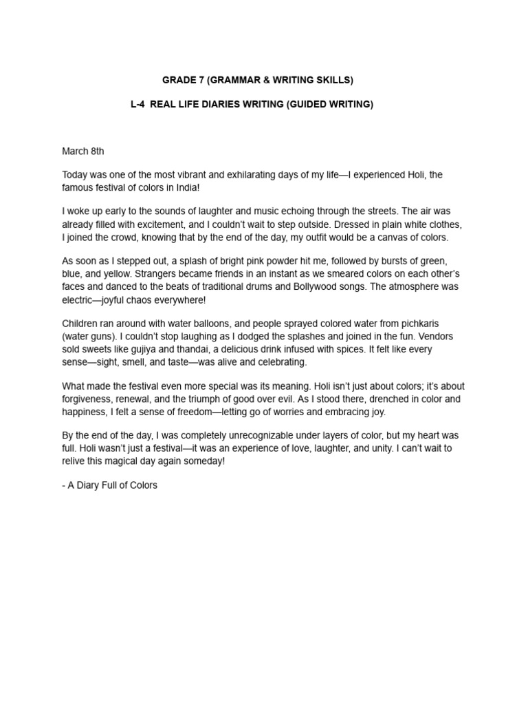 Diary Writing Sample Pdf