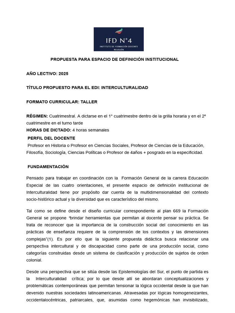 Proyecto - Edi. Interculturalidad para 2025 | PDF | Interseccionalidad | Pensamiento