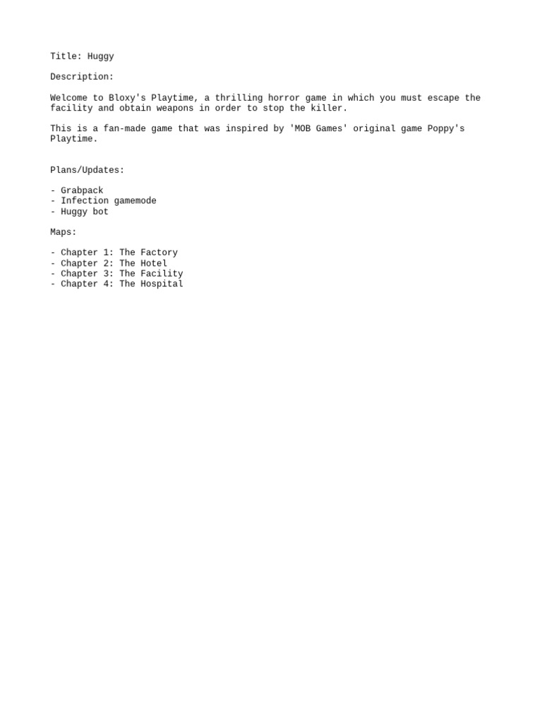 Huggy Game Plan | PDF