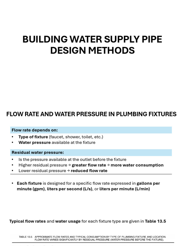 Building Water Supply Pipe Design Methods | PDF | Flow Measurement | Water