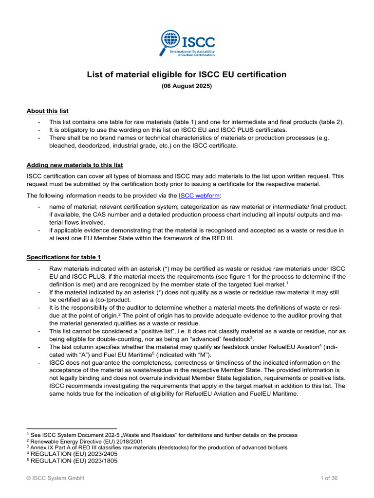 ISCC EU Certification Material List 2025 | PDF | Waste | Cereals