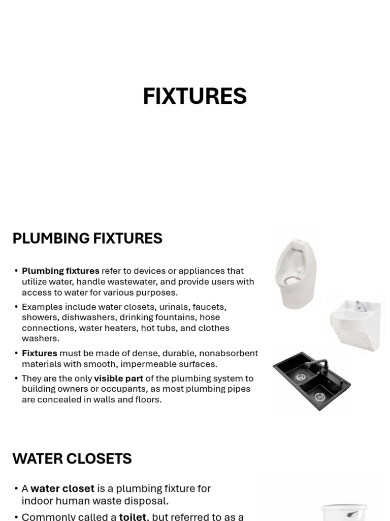 Plumbing Fixtures Overview and Types | PDF | Shower | Toilet