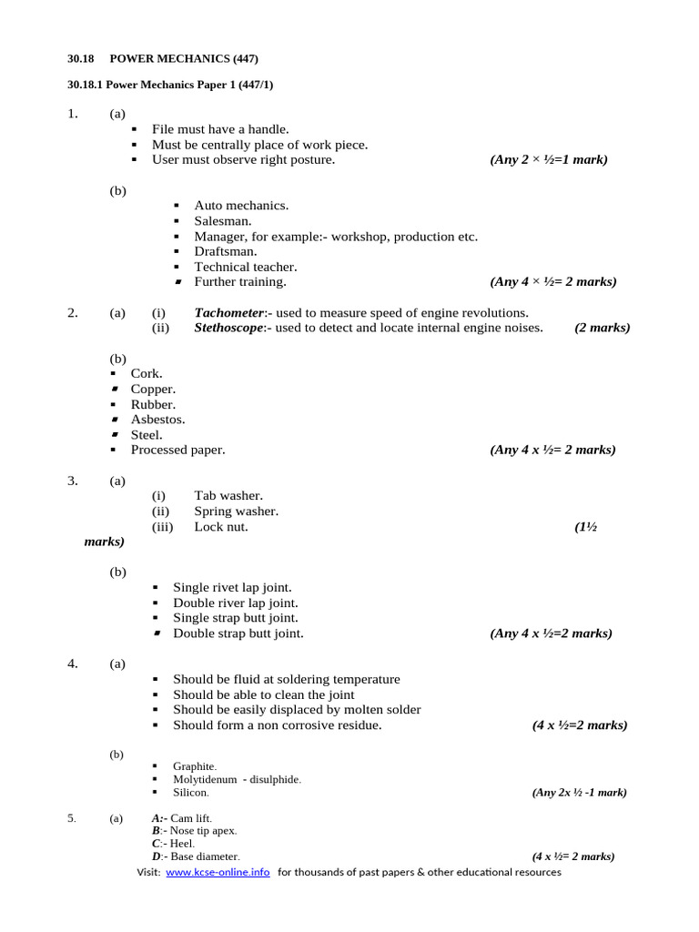 2008 Kcse Power Mechanics Paper 1 Ms | PDF | Fuel Injection | Piston