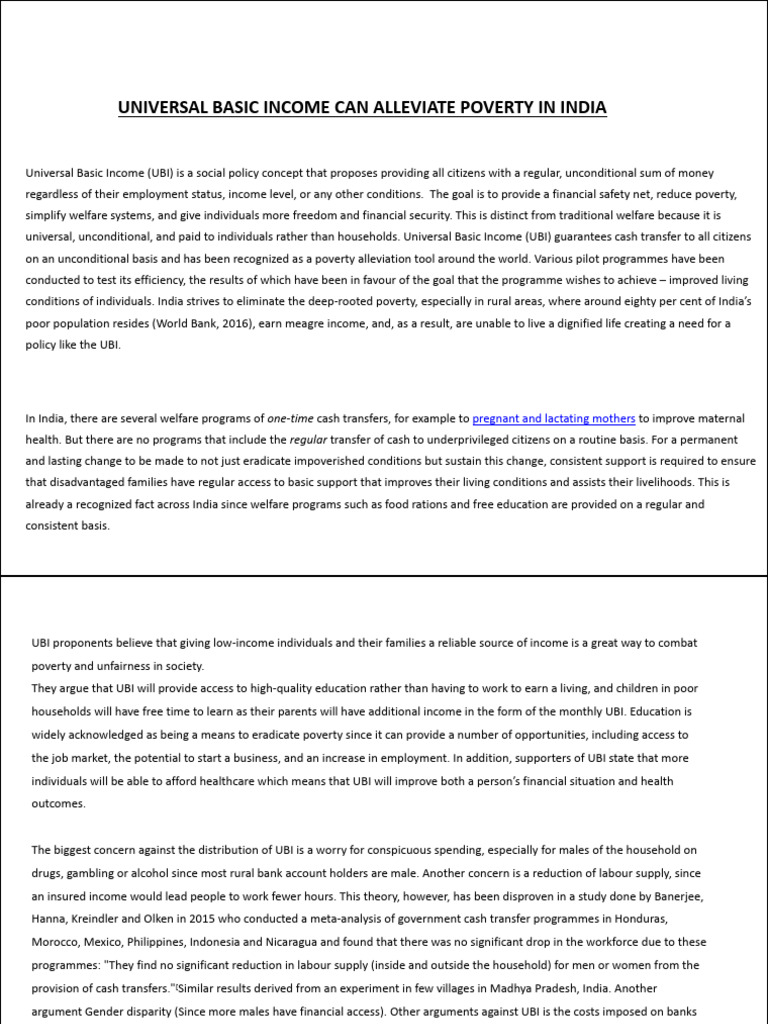Universal Basic Income Can Alleviate Poverty in India | PDF | Poverty ...