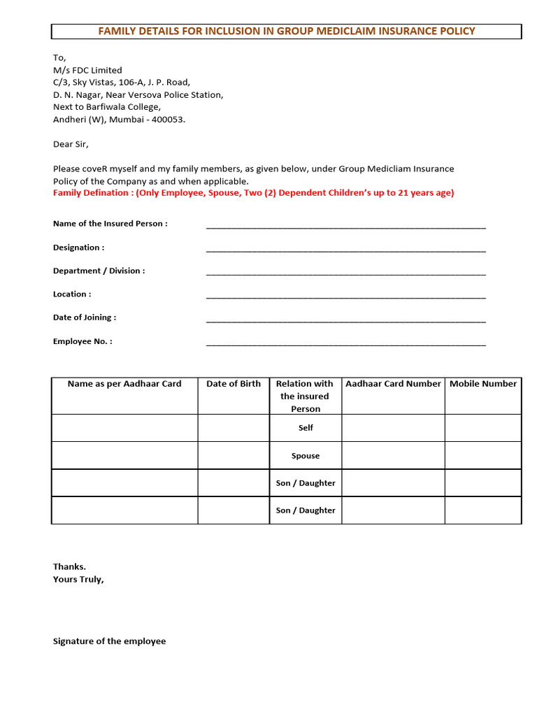7 Blank Mediclaim Form | PDF