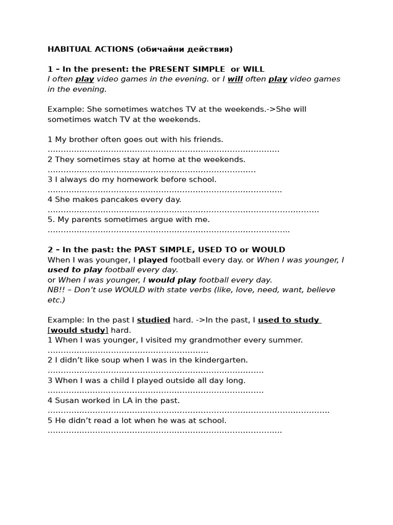 Exercises on Habitual Actions | PDF | Language Mechanics | Language ...