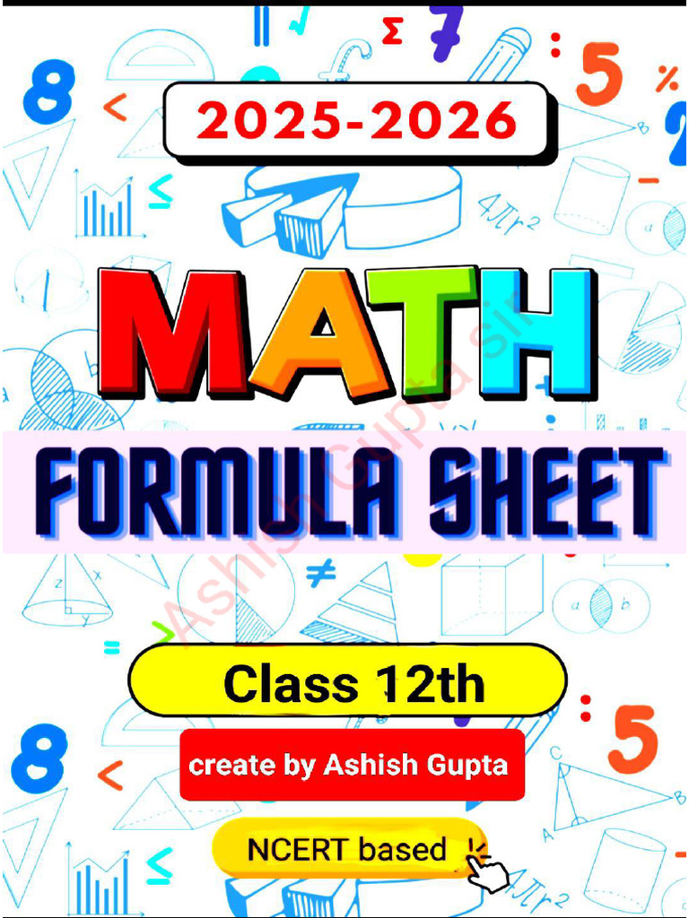 Very important sheet ( formola) for class 12 ( maths ) | PDF