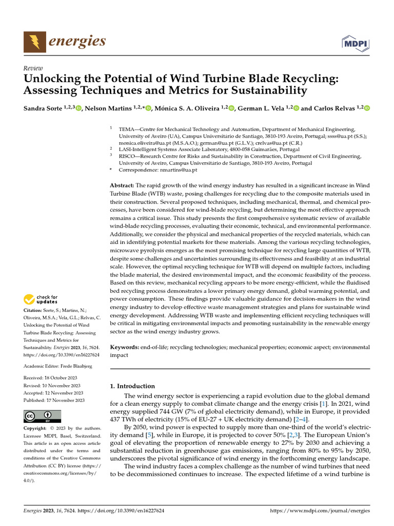 Unlocking the Potential of Wind Turbine Blade Recycling Assessing ...