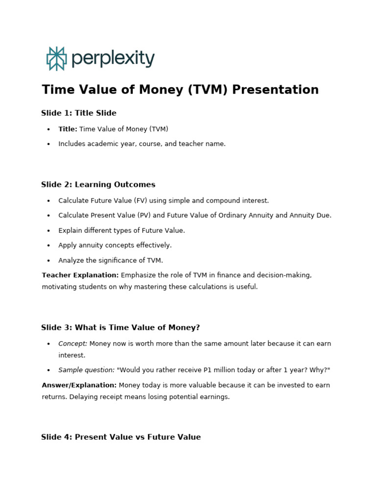 Time Value of Money (TVM) Presentation | PDF | Time Value Of Money ...