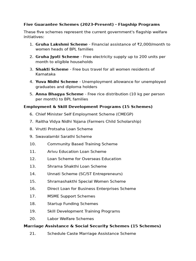 Karnataka Welfare Schemes Overview 2023 | PDF