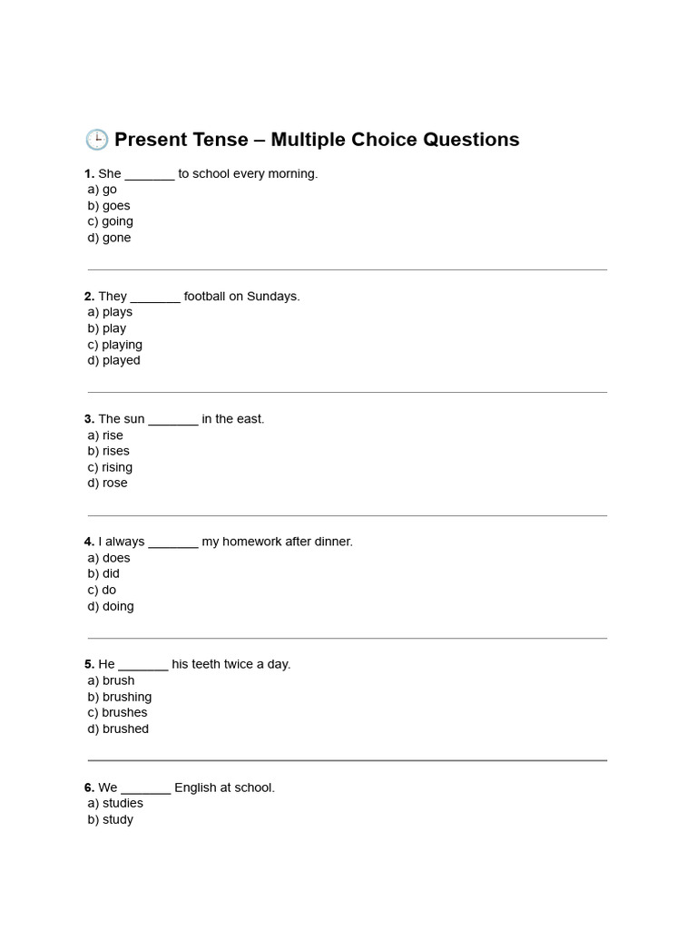 ? Present Tense - Multiple Choice Questions | PDF