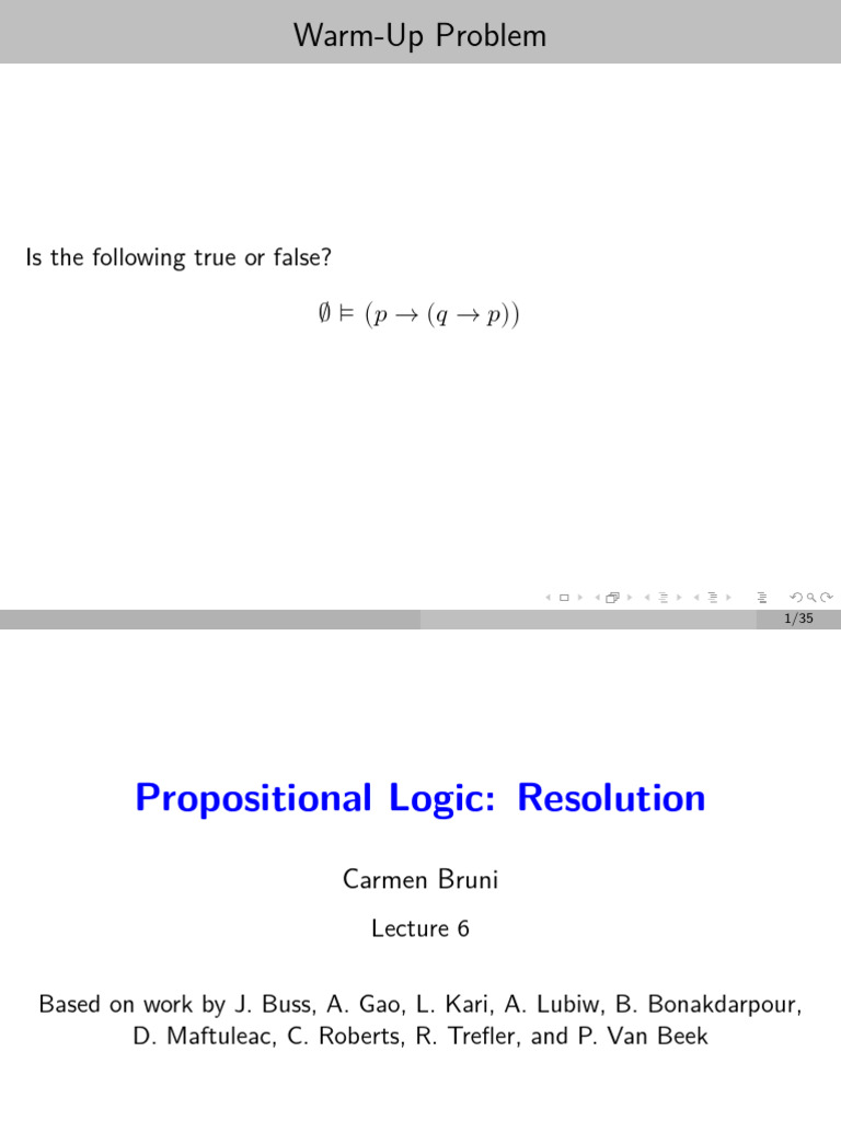 06 Propositional Logic Resolution Part 1 Post | PDF | Formalism (Deductive) | Theoretical ...