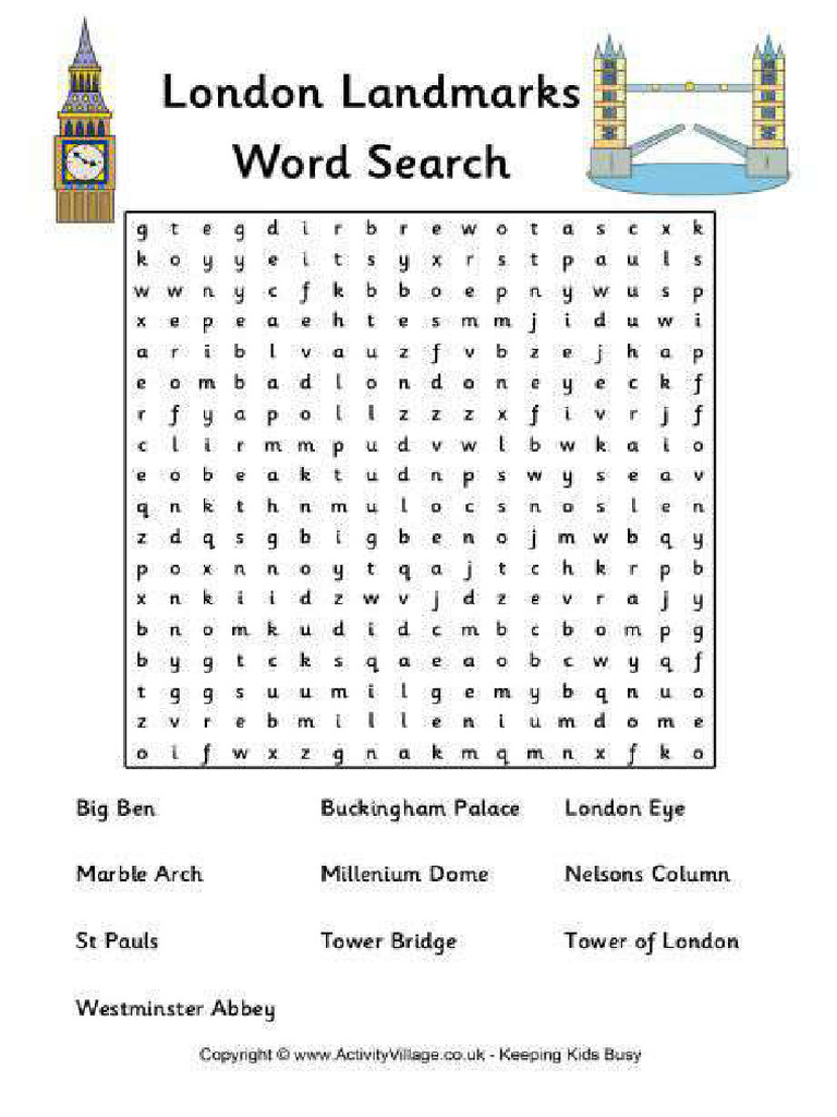 London Landmarks Word Search | PDF
