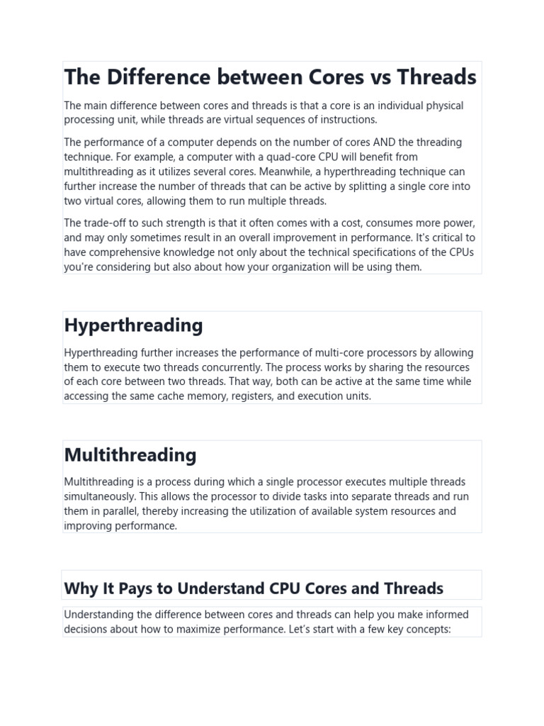 The Difference Between Cores Vs Threads | PDF | Multi Core Processor ...