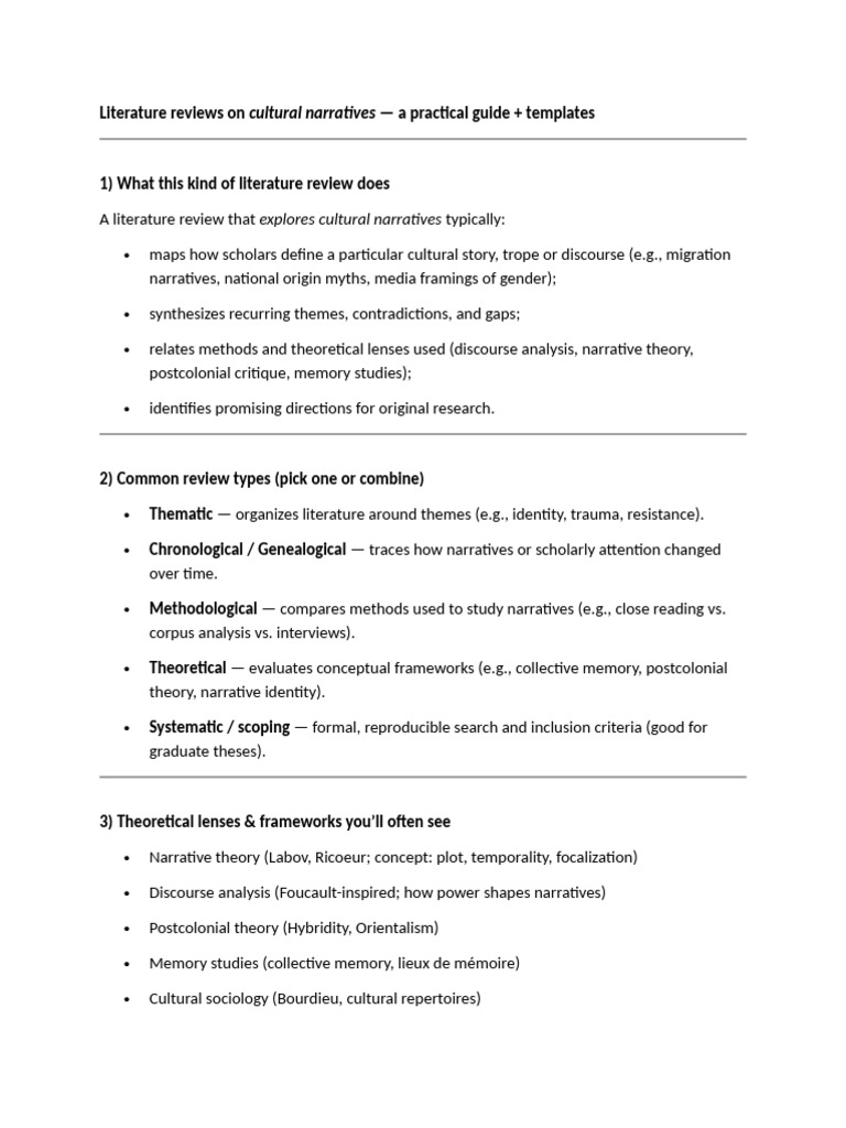 Literature Review On Culture Narrative | PDF | Narrative | Human Migration