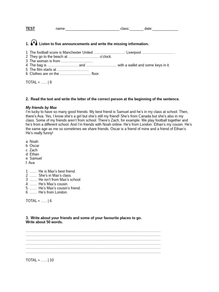 TESTS UNITS 3 to 8 | PDF