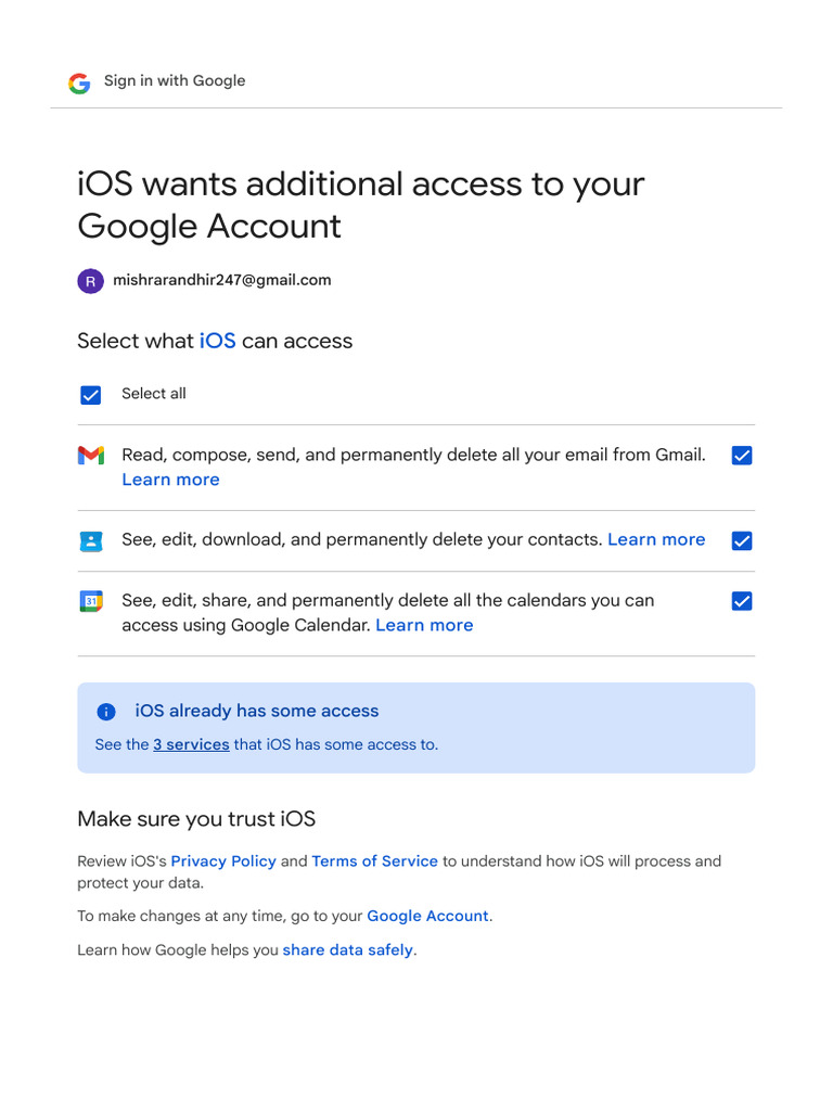 iOS Requests Google Account Access | PDF