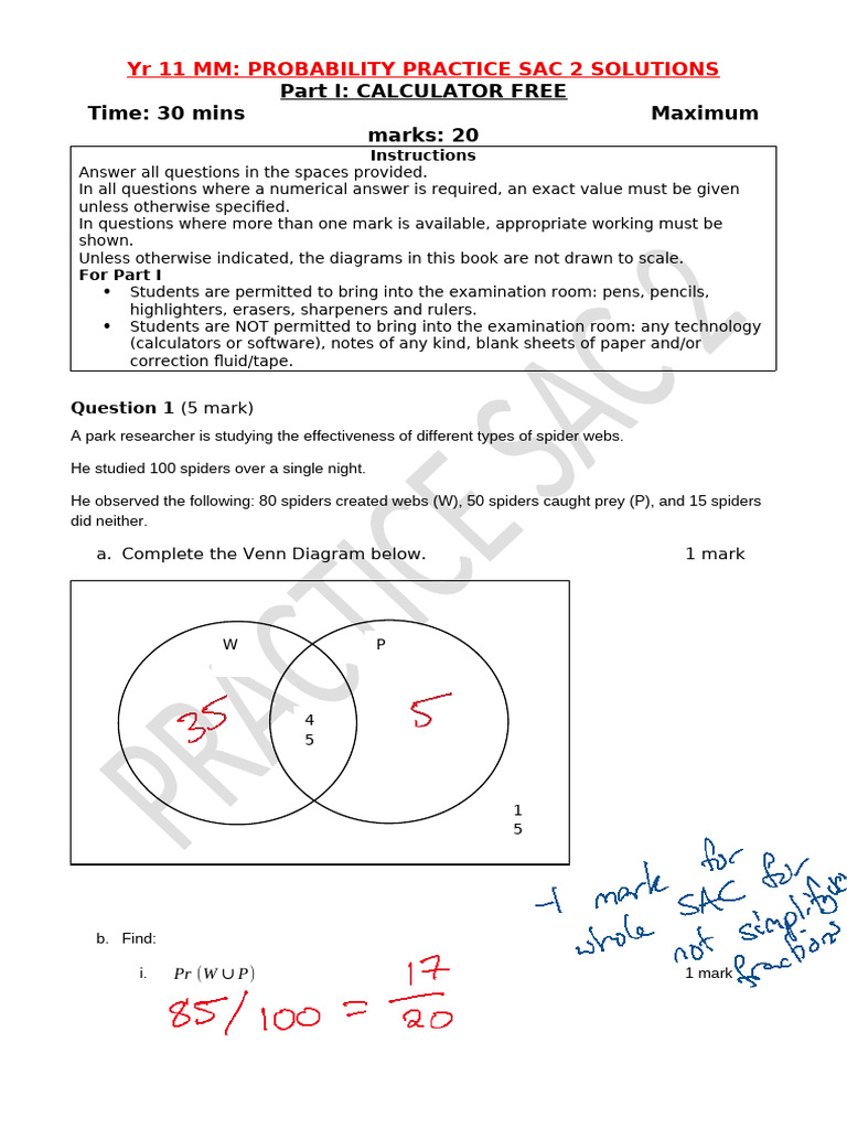 Year 11MM Probability Practice SAC 2 SOLUTIONS | PDF