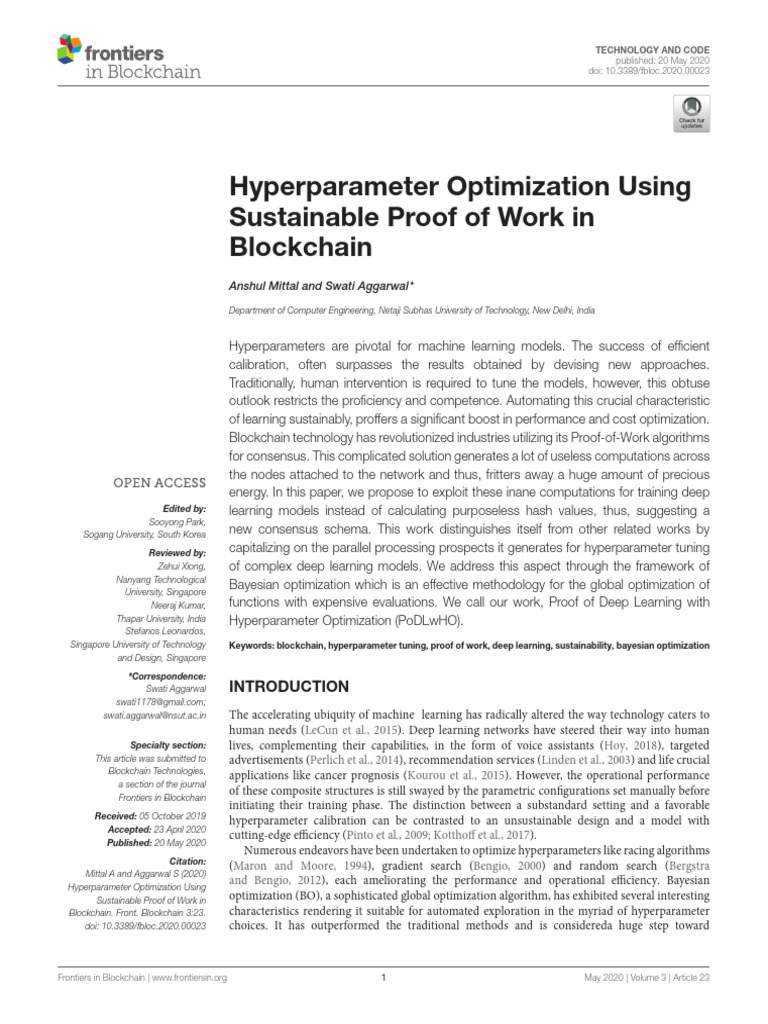 Hyperparameter Optimization Using Sustainable Proof of Work in Blockchain | PDF | Mathematical ...