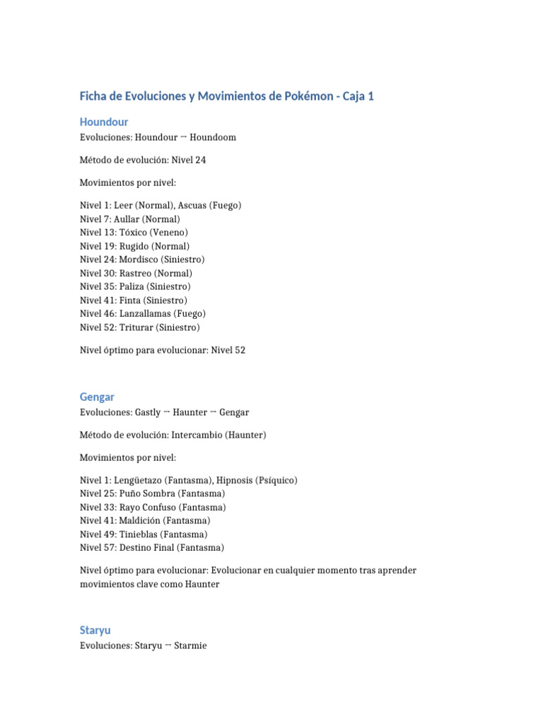 Ficha Pokemon Caja1 Completa Todos | PDF | Pokémon