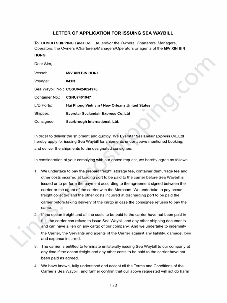 Application of Sea Waybill - 6424624970 - 20250731151122 | PDF