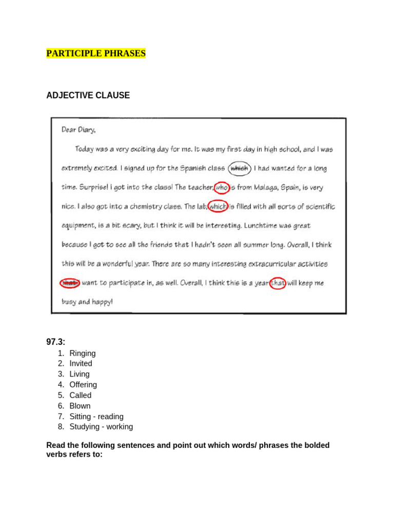 Participle Phrases - Adjective Clause | PDF | Phrase | Adjective