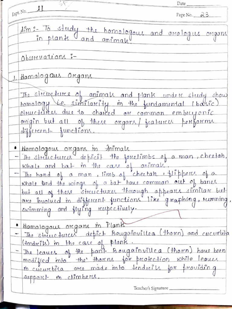 Practical No.11. (Spotting) Homologous and Analogous Organs - Date 3.11 ...