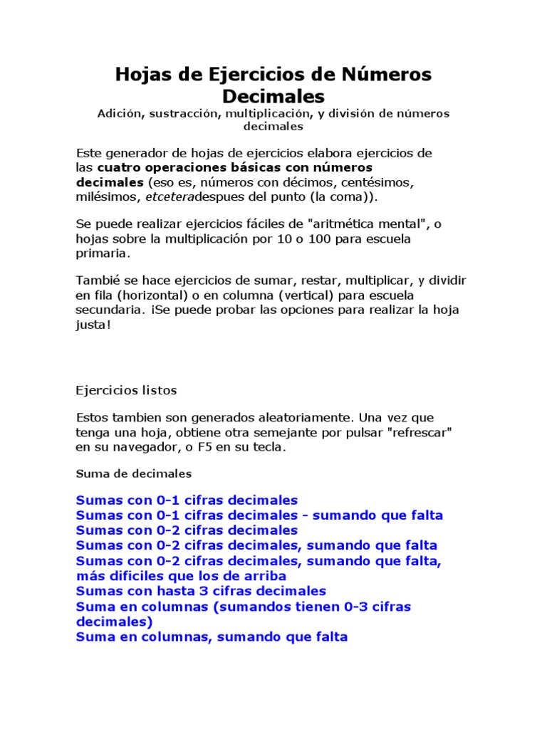 Hojas De Trabajo De Suma Y Resta De Decimales 1847933 | Resta Con