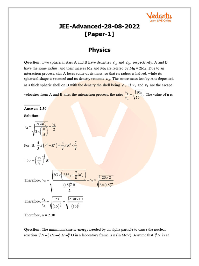 JEE Advanced Physics Solutions 2022 | PDF | Capacitor | Gases