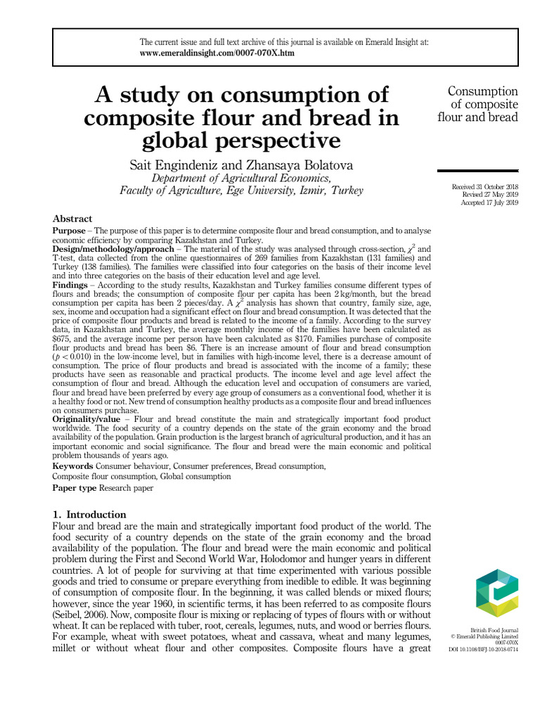 A Study On Consumption of Composite Flour and Bread in Global ...