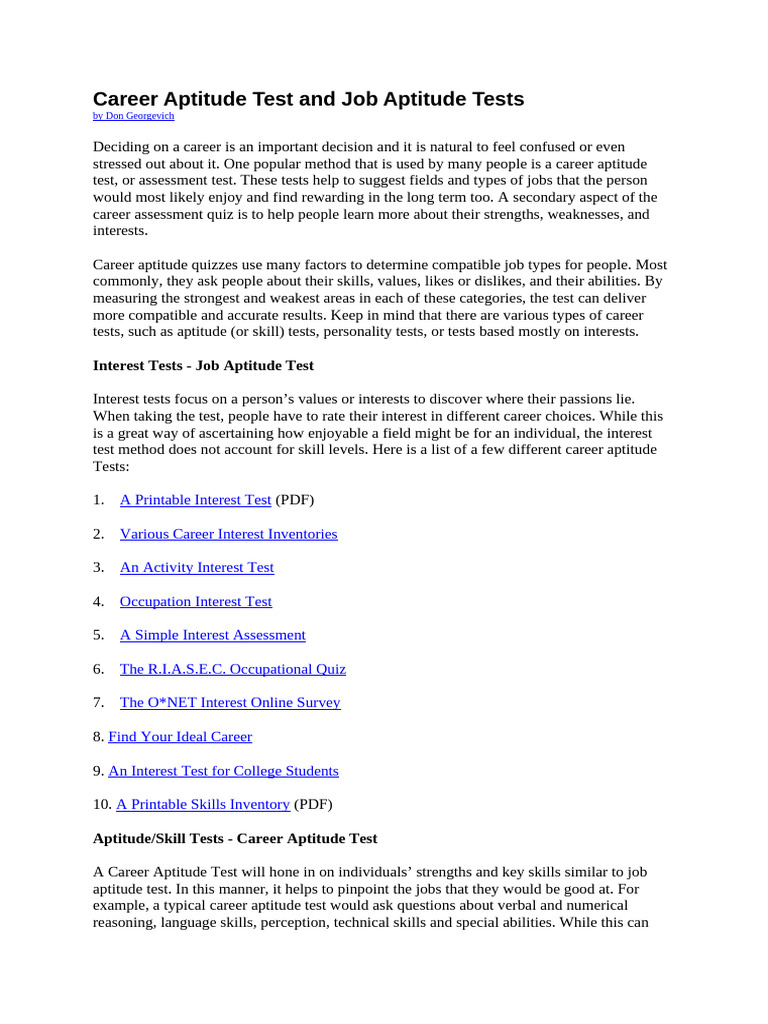 Career Aptitude Tests Explained | PDF | Job Interview | Résumé